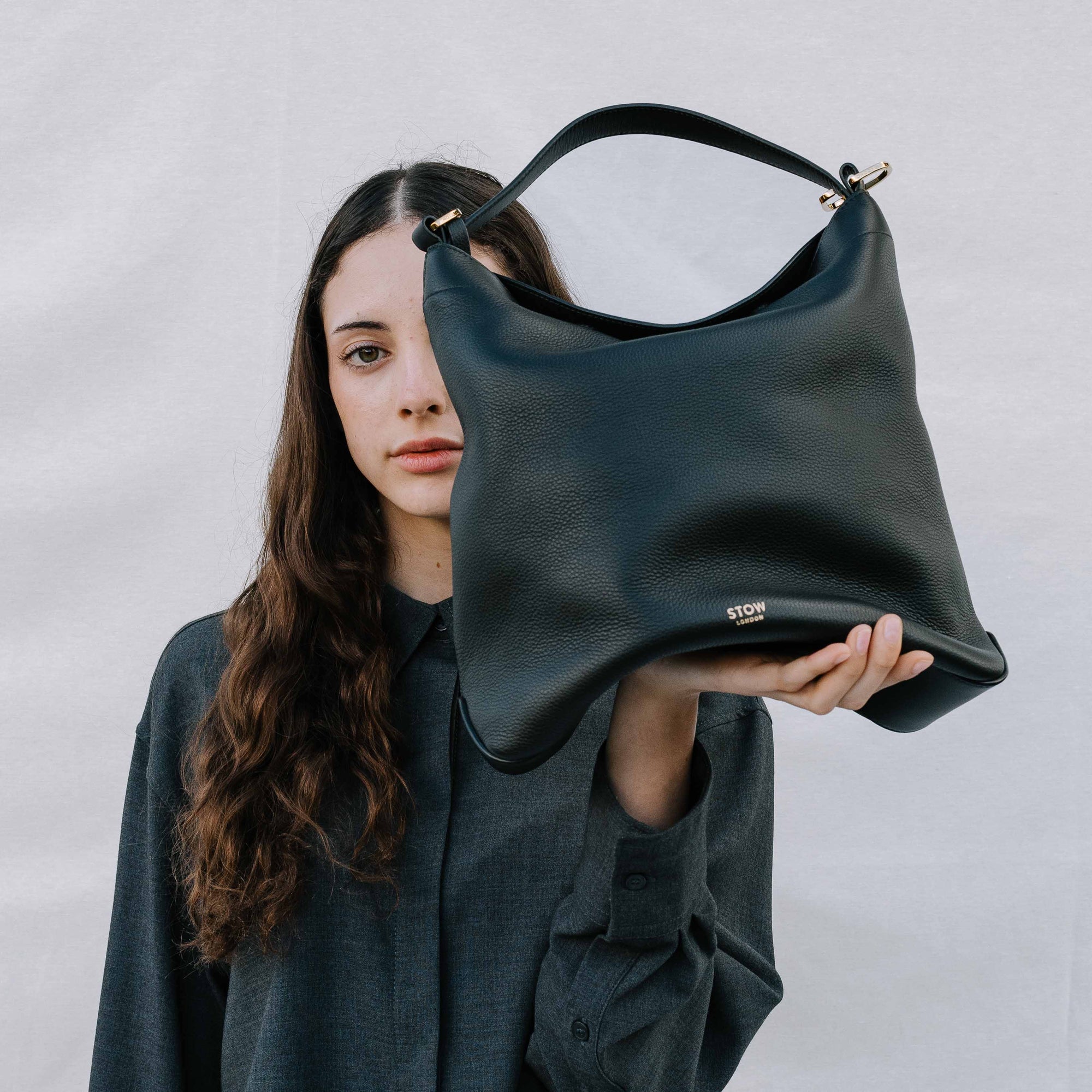Curve Bag in Black Leather from STOW London