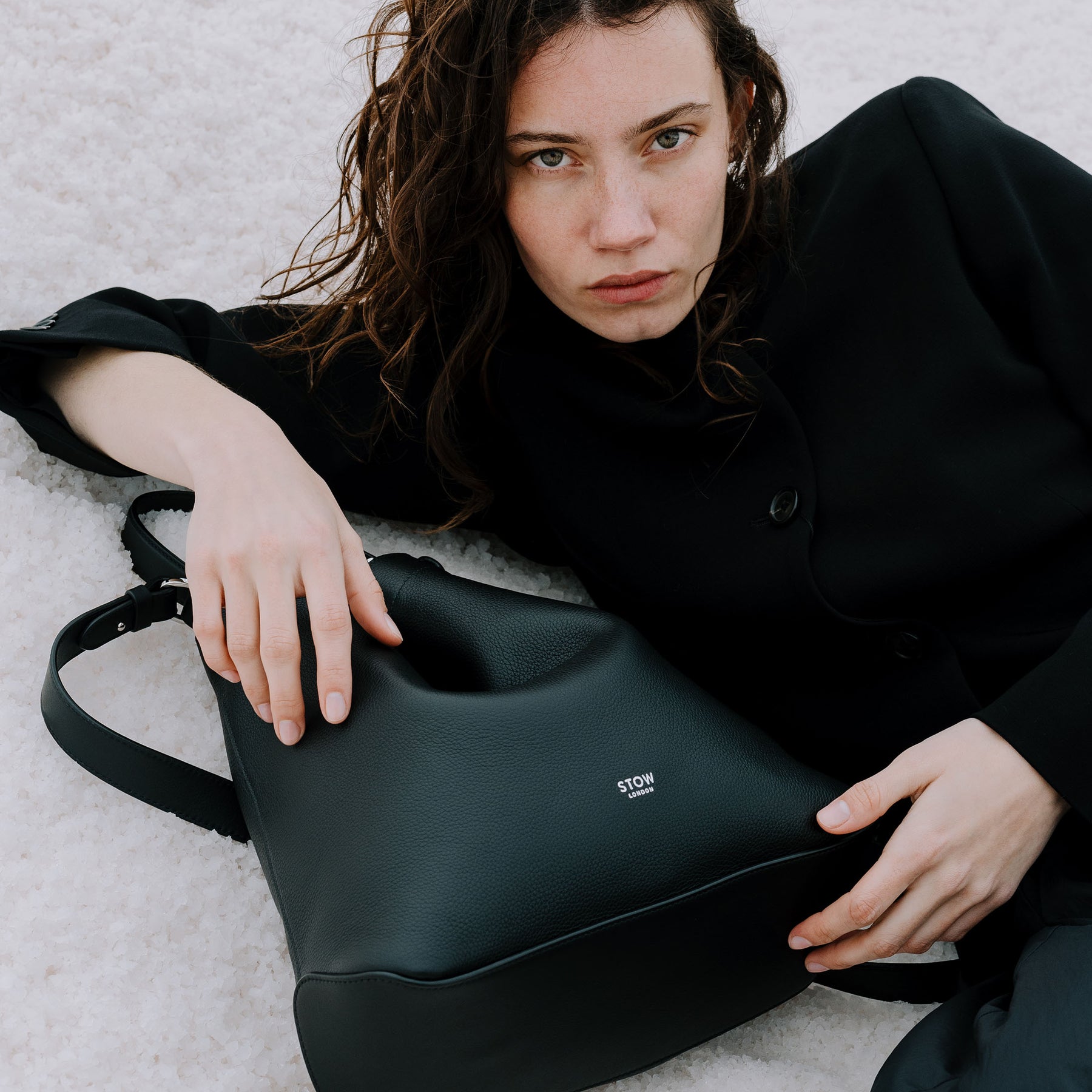 Black Leather Curve Bag