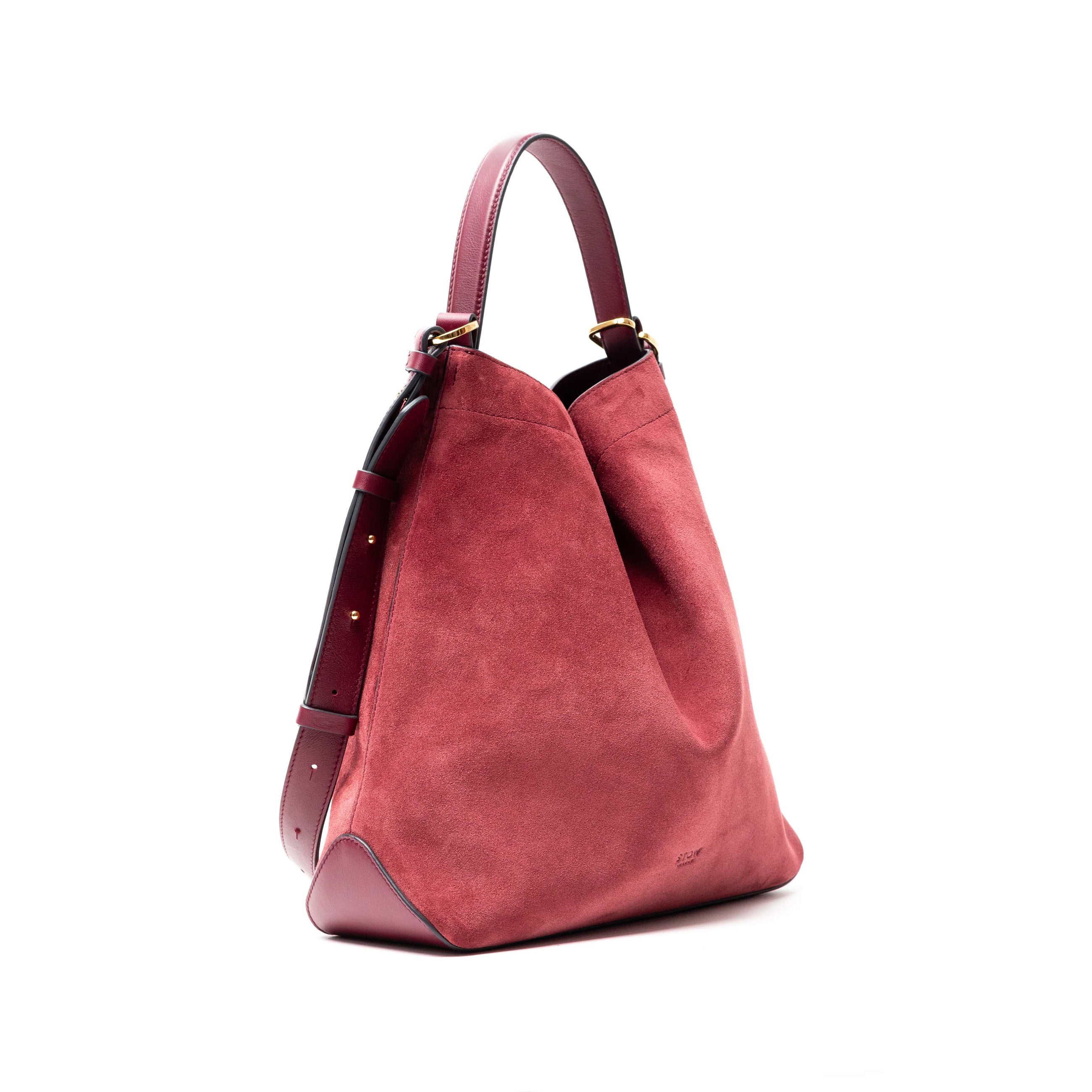 Burgundy Suede Leather Curve Bag