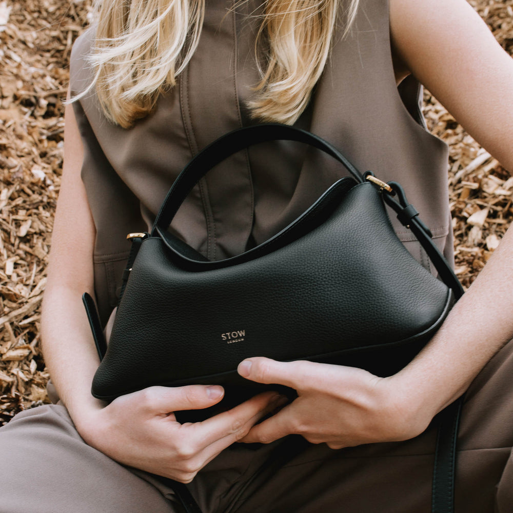 East West Curve Bag in Black Leather from STOW London