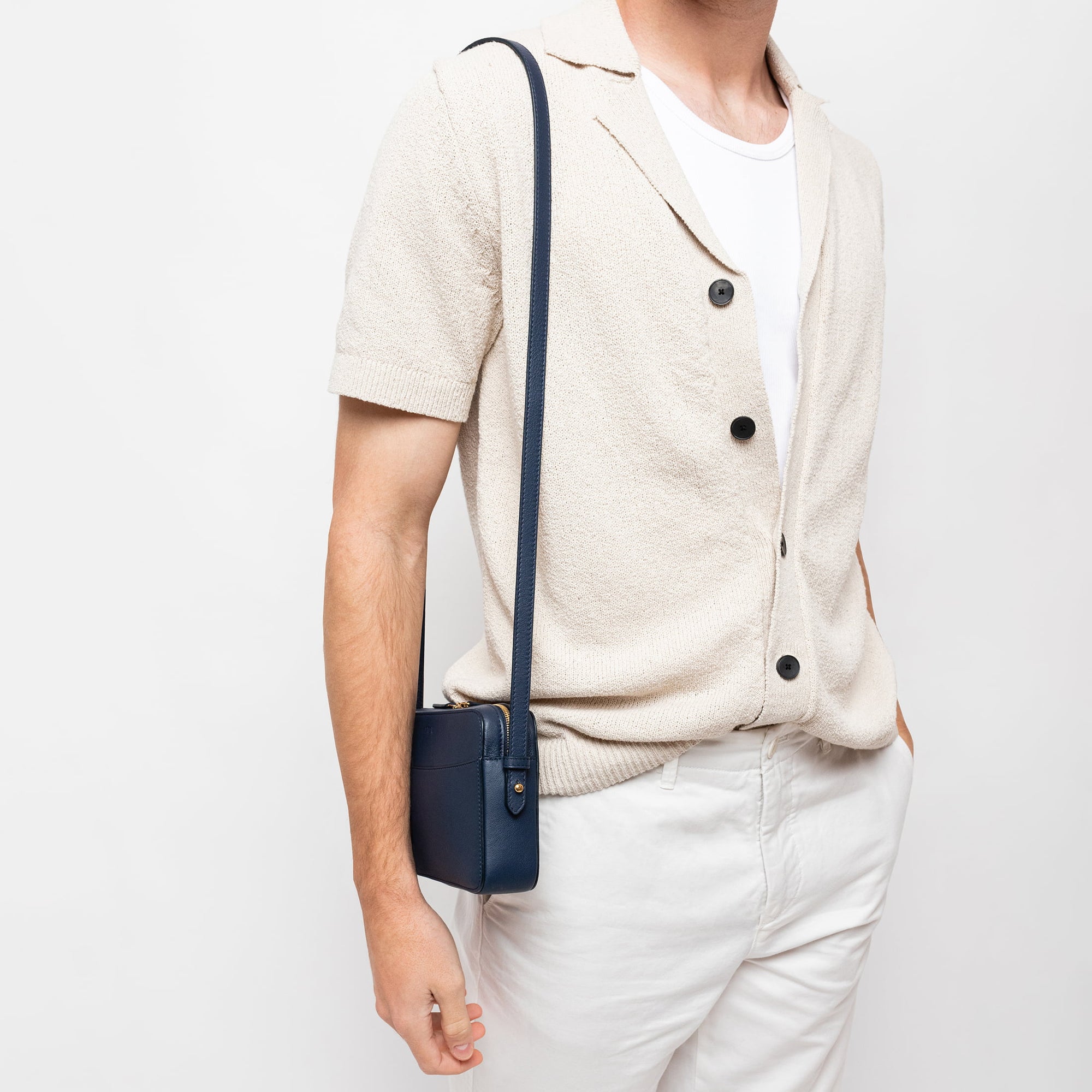 Navy Leather Camera Bag