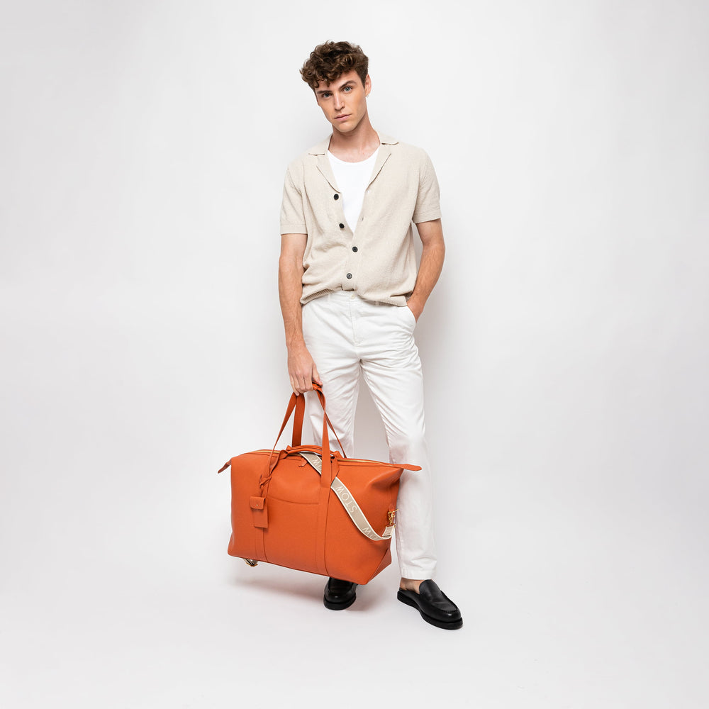 Clay Orange Leather Weekend Bag