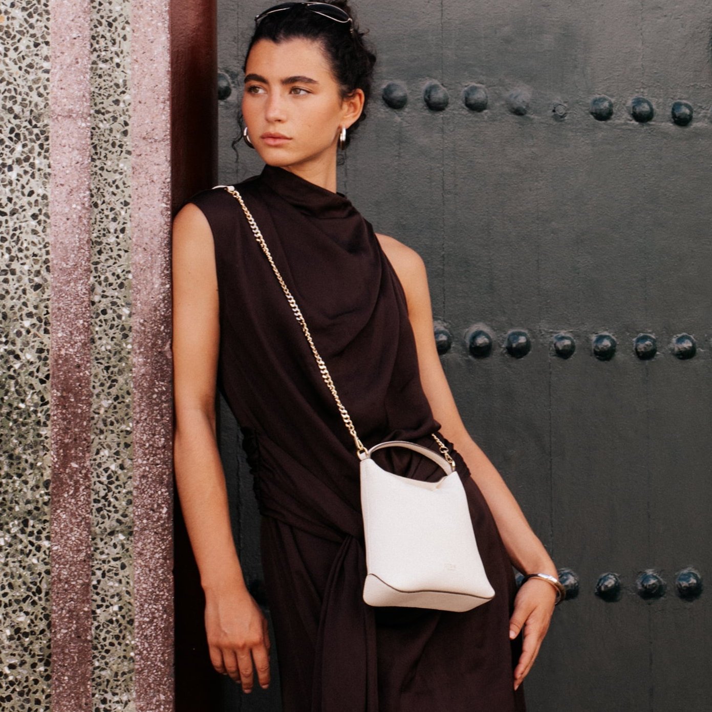 Spring Moon Leather Mini Curve Bag