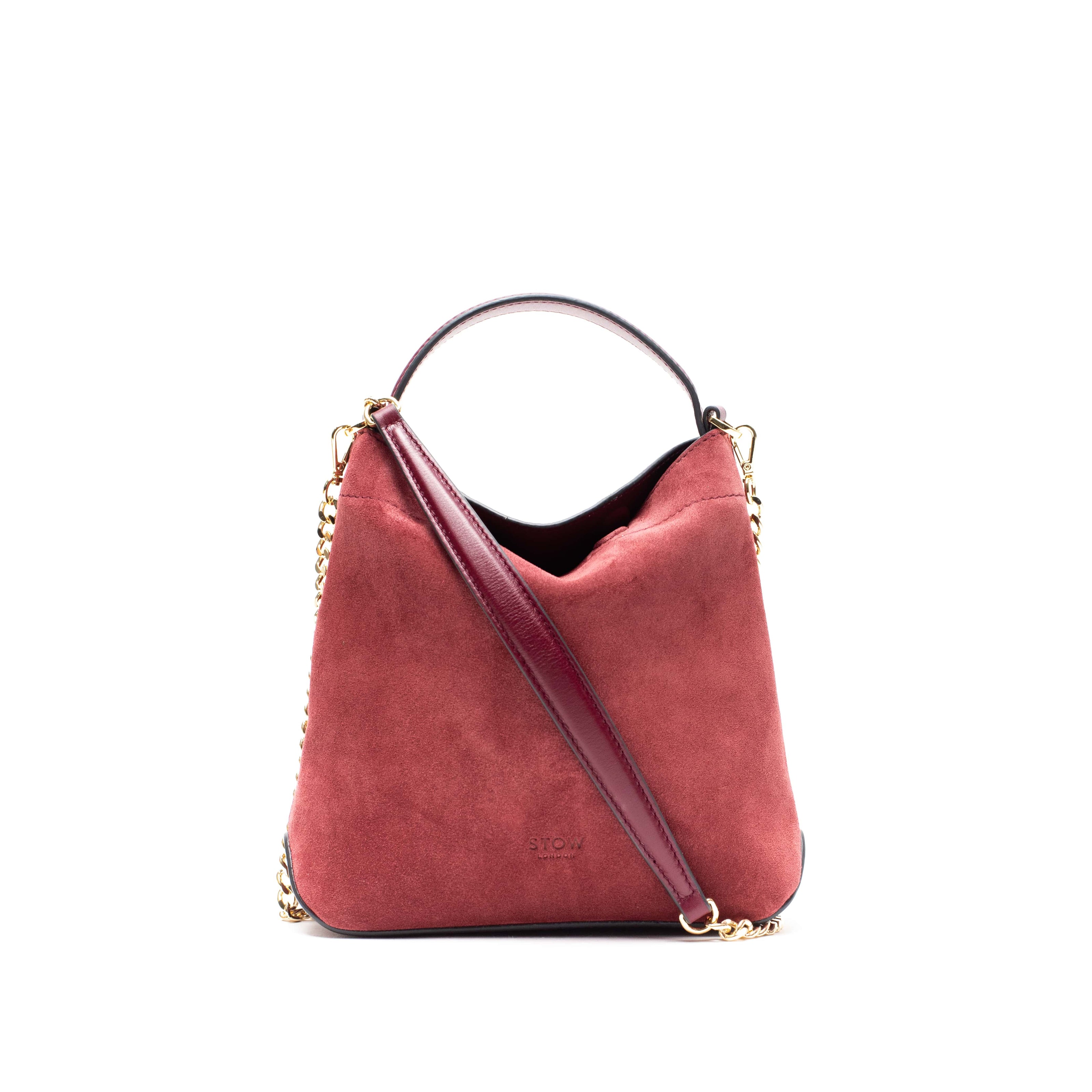Mini Curve Bag in Burgundy Suede Leather from STOW London