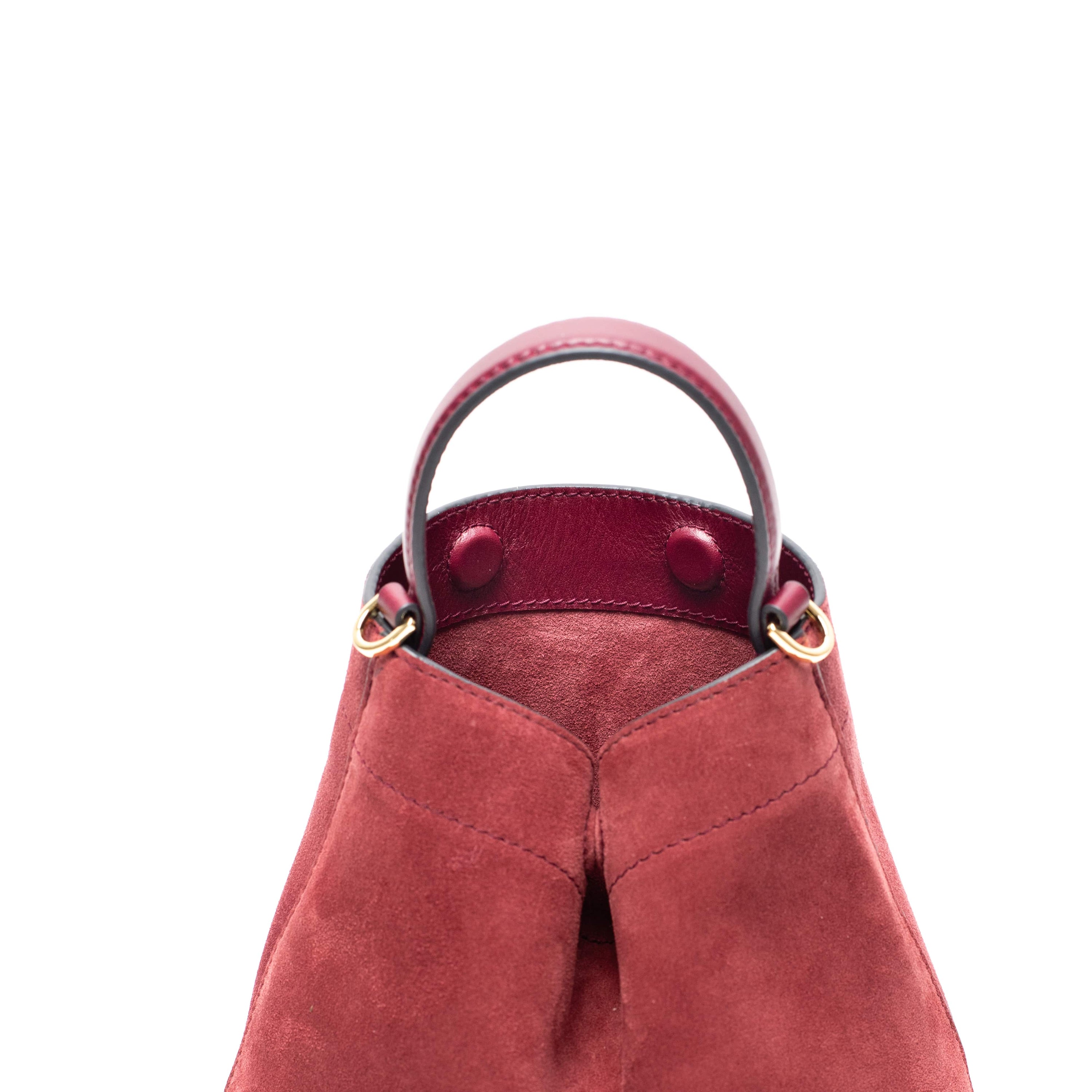 Mini Curve Bag in Burgundy Suede Leather from STOW London