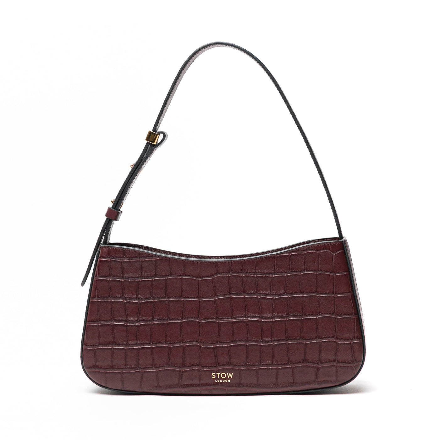 Post Shoulder Bag in Burgundy Croc Leather from STOW London