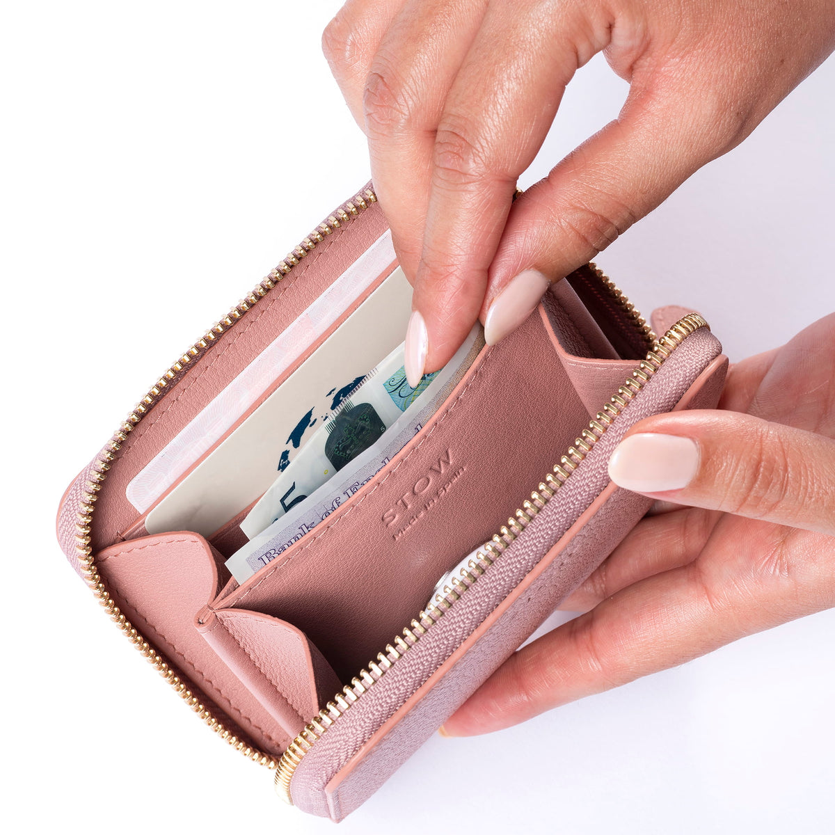 Hazy Blush Leather Zip Wallet